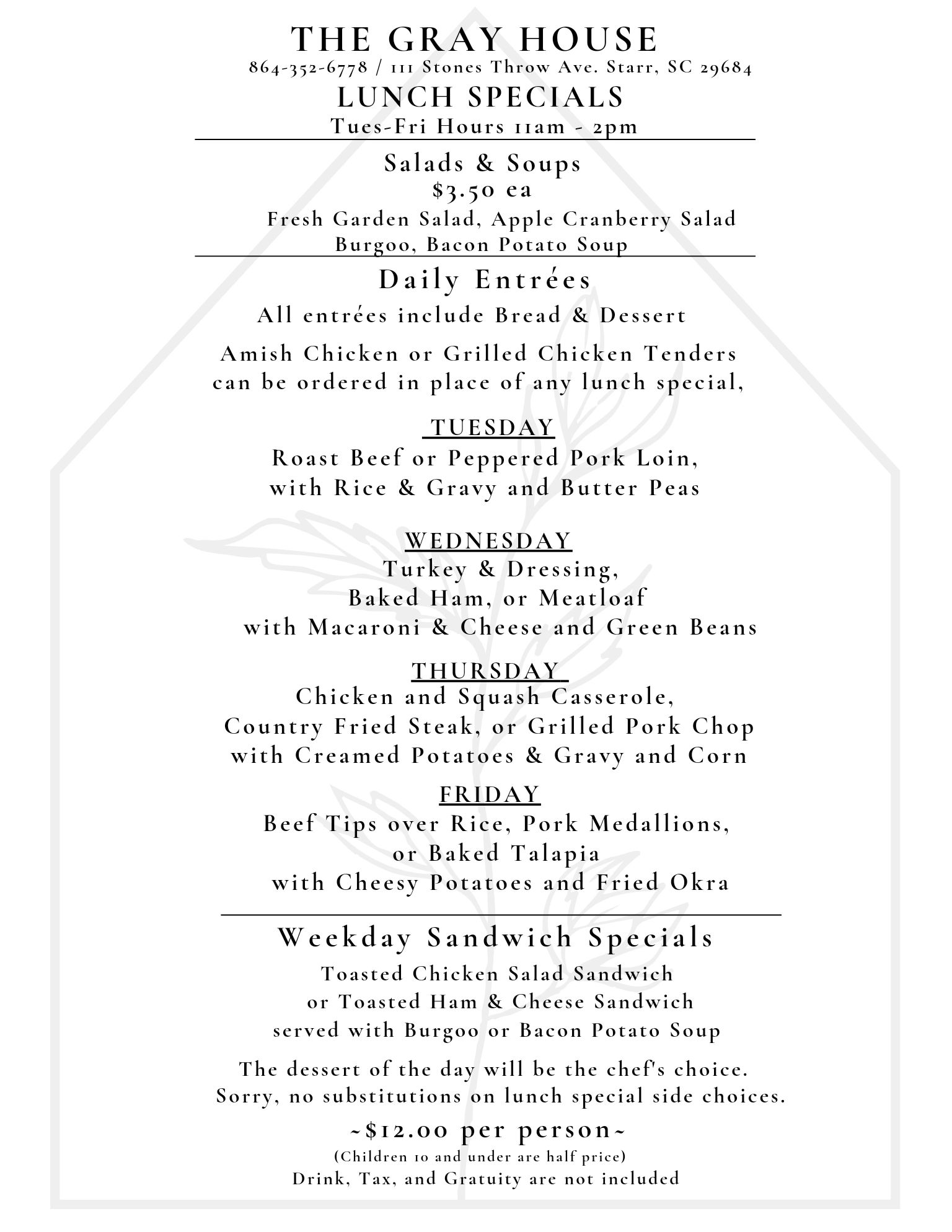 Weekday Lunch Specials