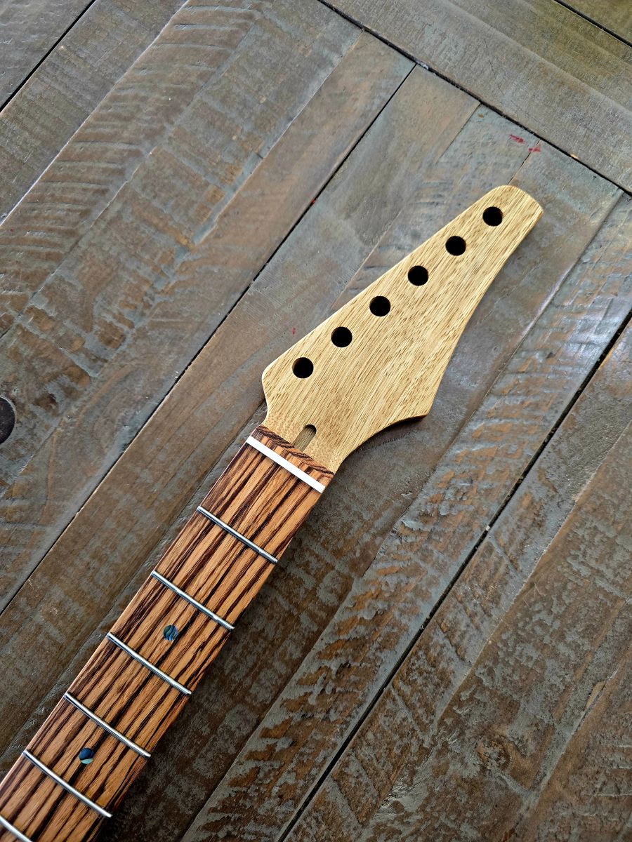 Telecaster-Style Guitar Neck, Zebrawood on Black Limba