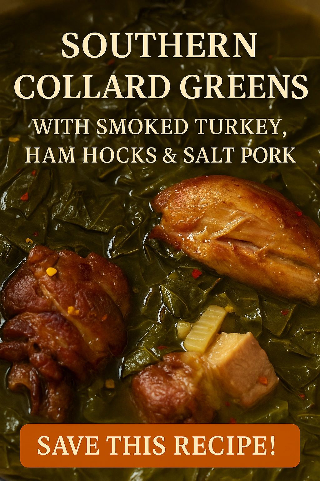 Soul Food Collard Greens with Ham Hocks, Turkey & Salt Pork