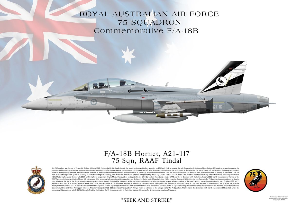 75 Sqn Commemorative F/A-18B A21-117 Profile Print