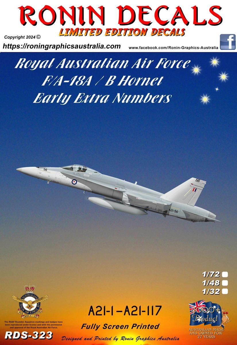 1/72 RAAF F/A-18A/B Hornet Early Spare Numbers decals