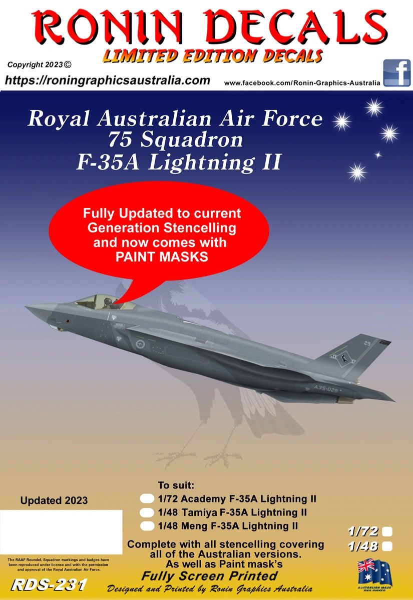 1/48 RAAF 75 Sqn F-35A Lightning II with PM for MENG Kit, LE