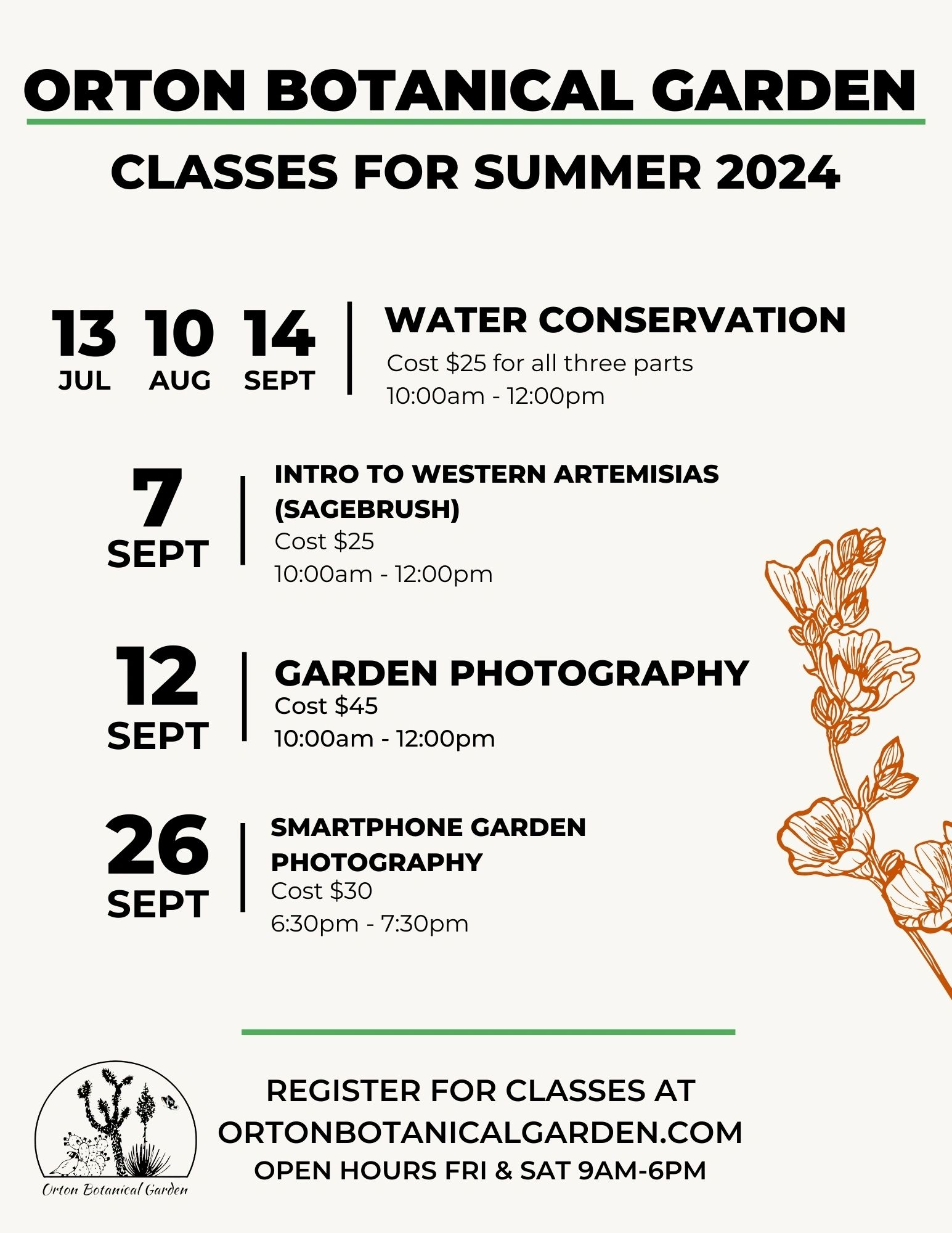 Summer Classes 2024 Orton Botanical Garden