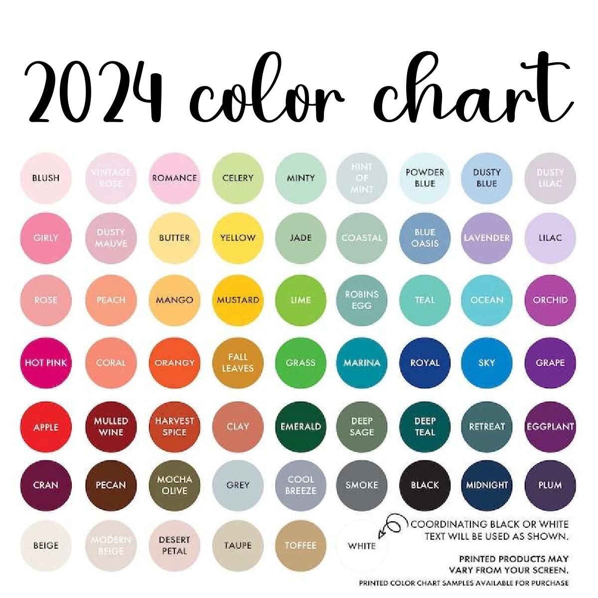 INK COLOR CHARTS
