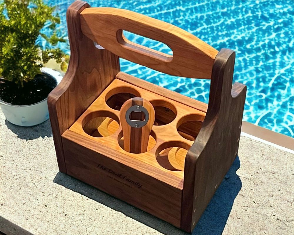 6 Pack Bottle Caddy made from Cherry and Black Walnut