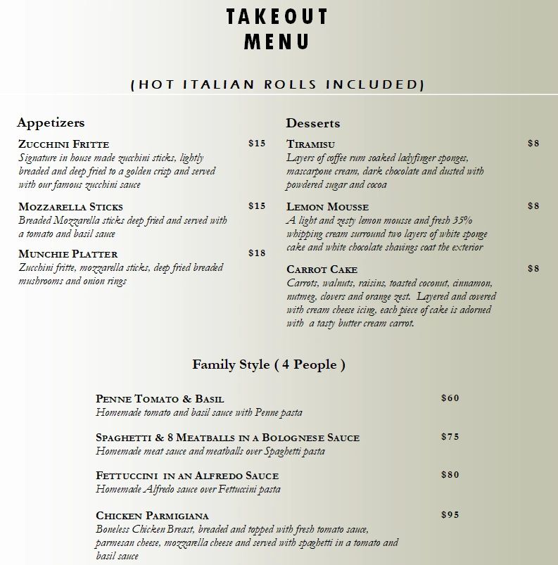 Take Out Menu