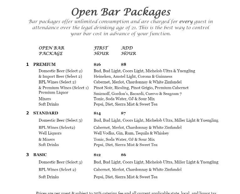 Open Bar Packages