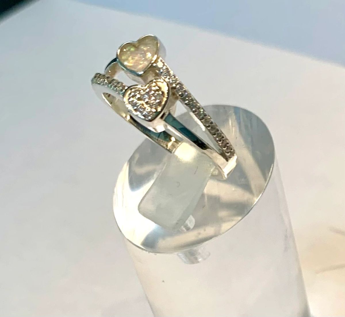 Sterling silver duo heart ring