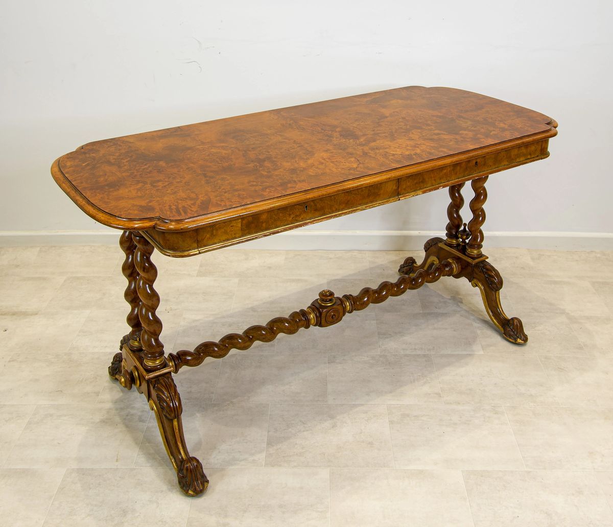 Antique Victorian Burr Walnut Library Table with Barley Twist Legs ...