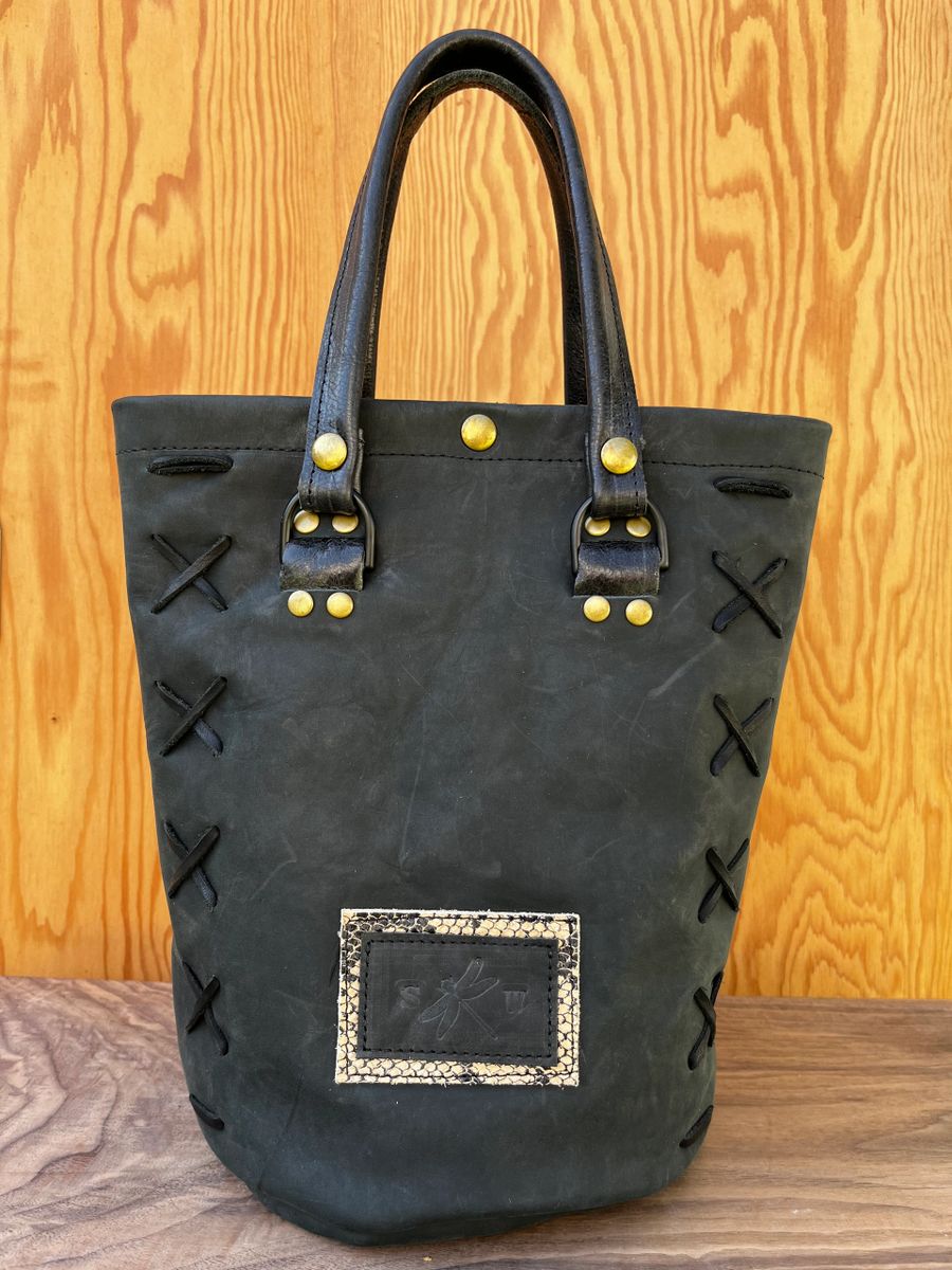 The Tall Bucket Tote (Dark Teal, Woven)