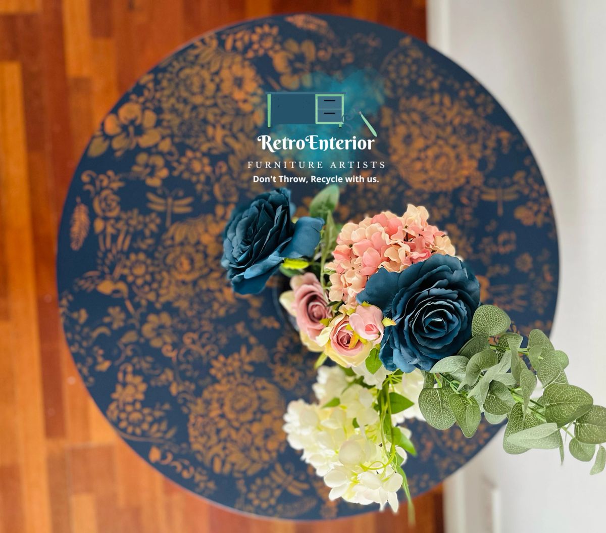 Bright and Beautiful Floral Half Moon /Round Oak Table