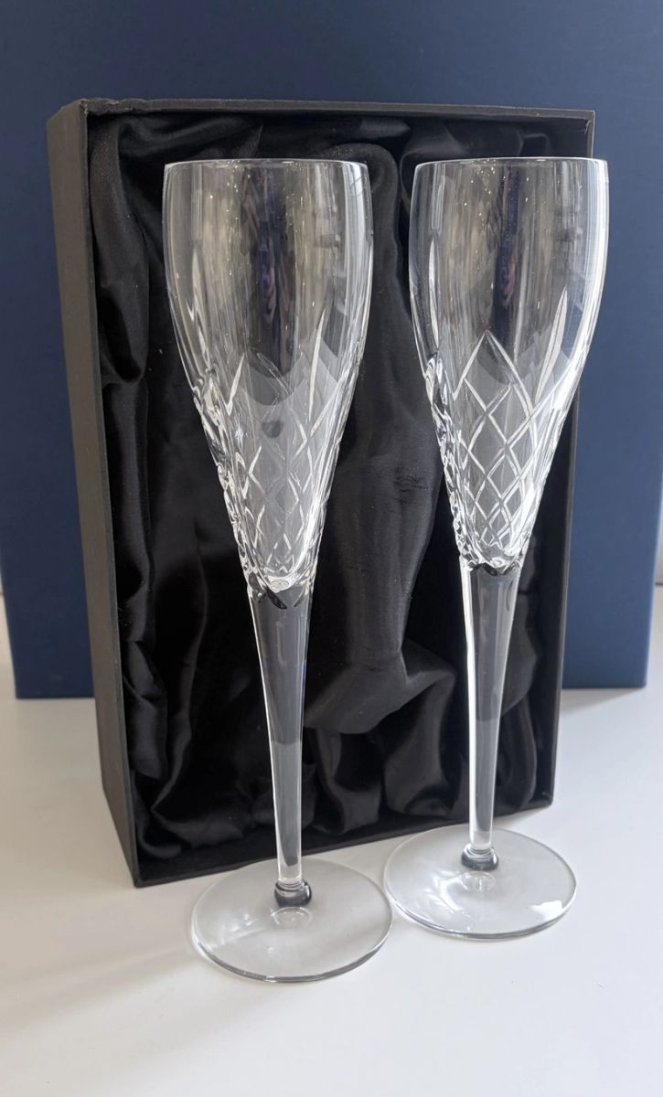 Pair Lead Crystal Champagne glasses