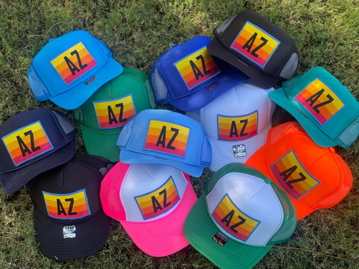 Retro Striped AZ Trucker Hat- Sky Blue