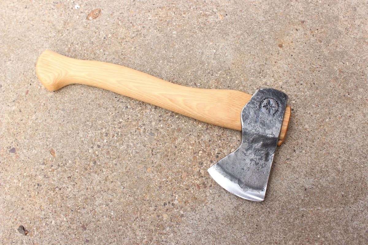 Hand Forged Trail Hatchet 1060 Carbon Steel, Handmade Hickory Handle