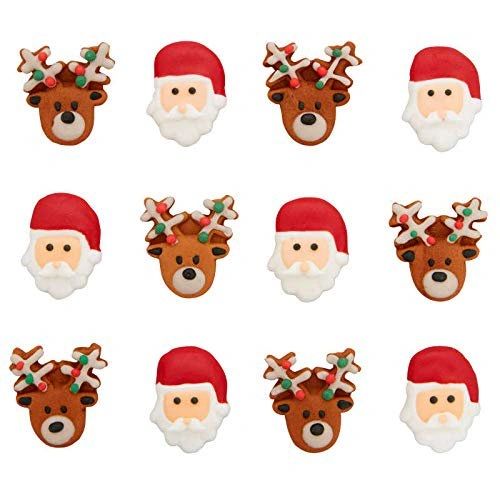Royal Icing Christmas Santa Claus & Reindeer Decorations - 12ct