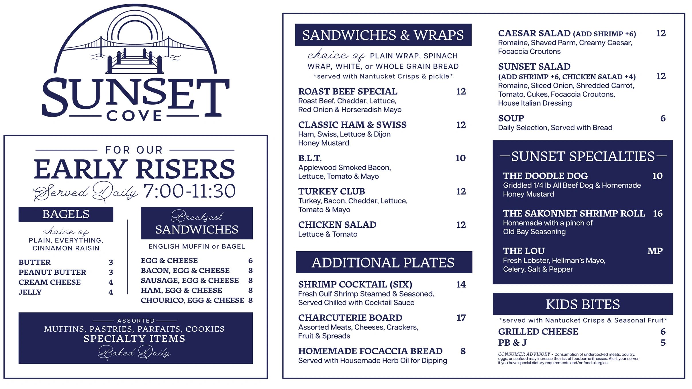 Menu | Sunset Cove RI