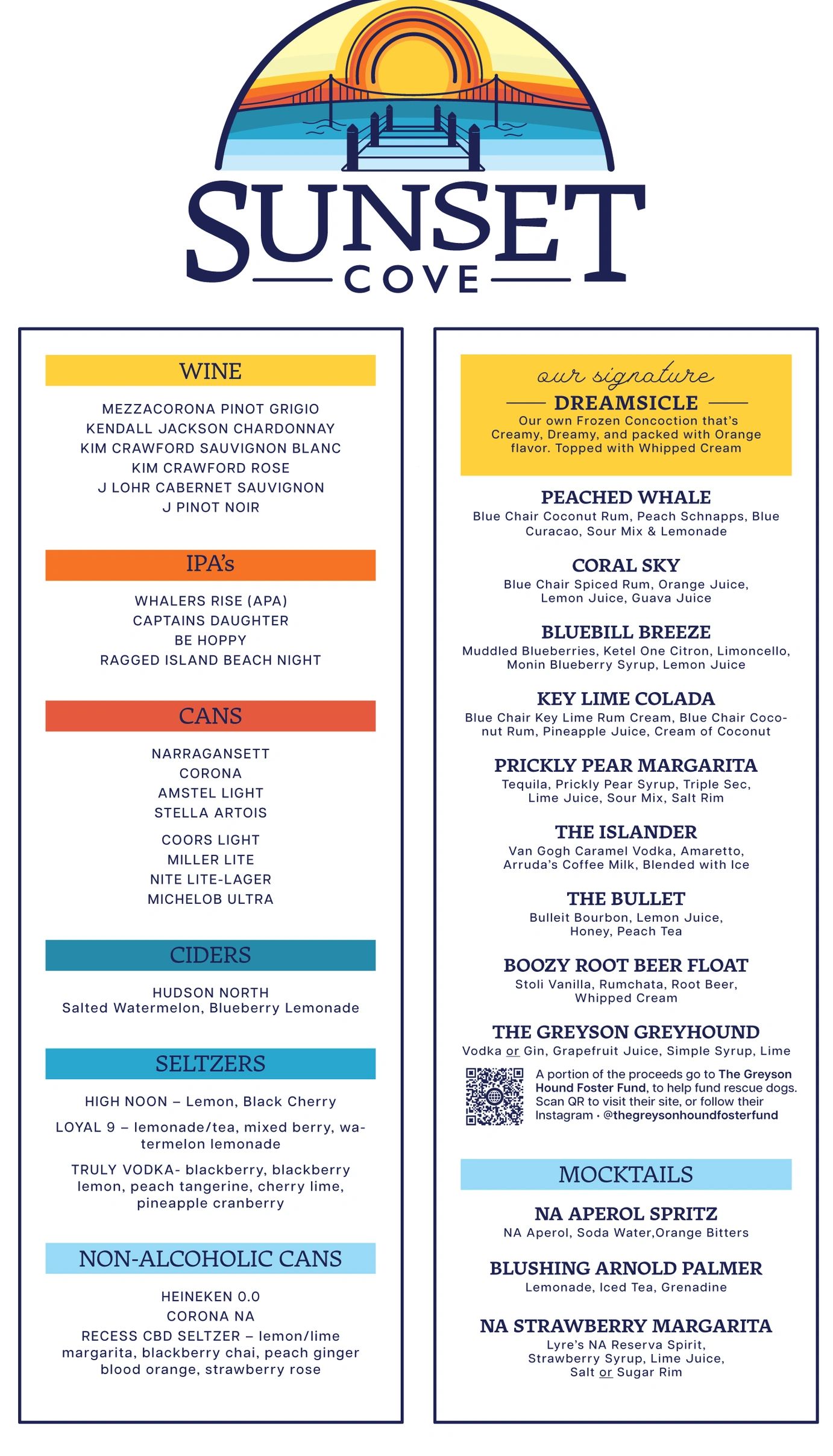 Menu | Sunset Cove RI