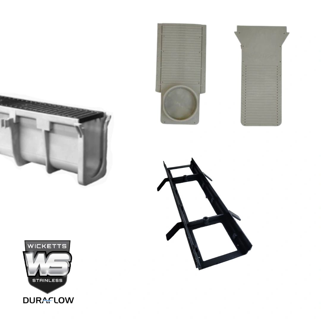 6" Wide HDPE - HD Wicketts-Duraflow Trench Drain Kit - 12 Foot Complete