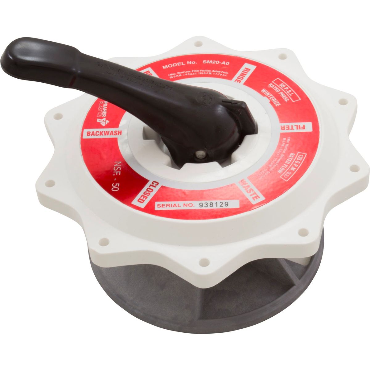 Praher ABS Lid Assembly Top/Side Mt Valves, w/O-Ring, 2", Wht E-50-S2