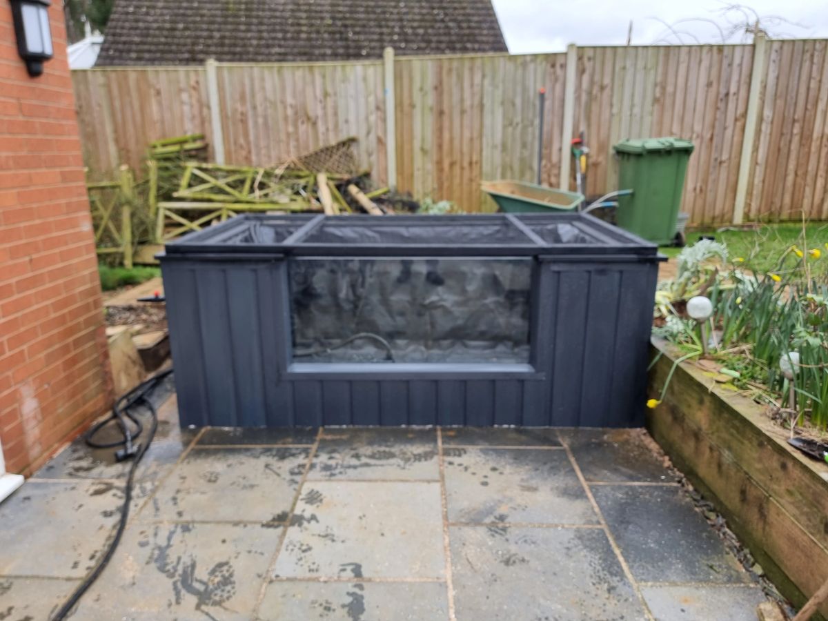 Grey pond with infinity viewing window 8ft x 4ft x 3ft