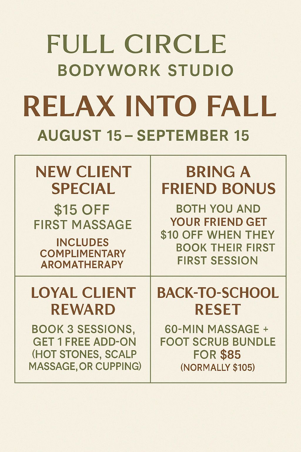 Relaxing Massage Therapy at Full Circle Bodywork Studio