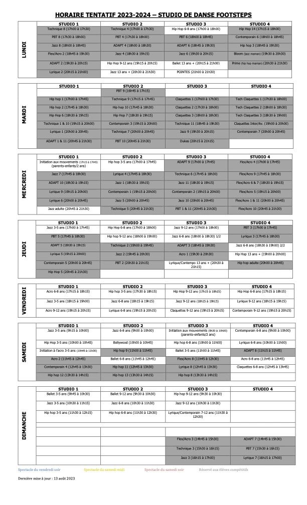 Horaire | studio FOOTSTEPS