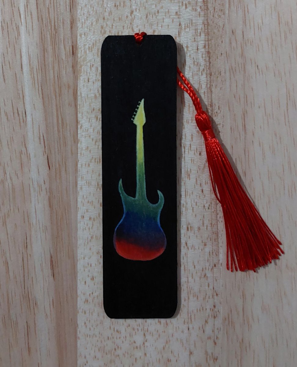 Small Wooden Bookmark - "Rainbow Electric Guitar"