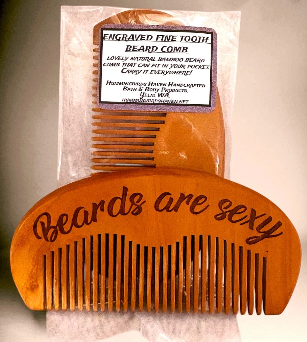 Engraved Bamboo Fine-tooth Beard Comb