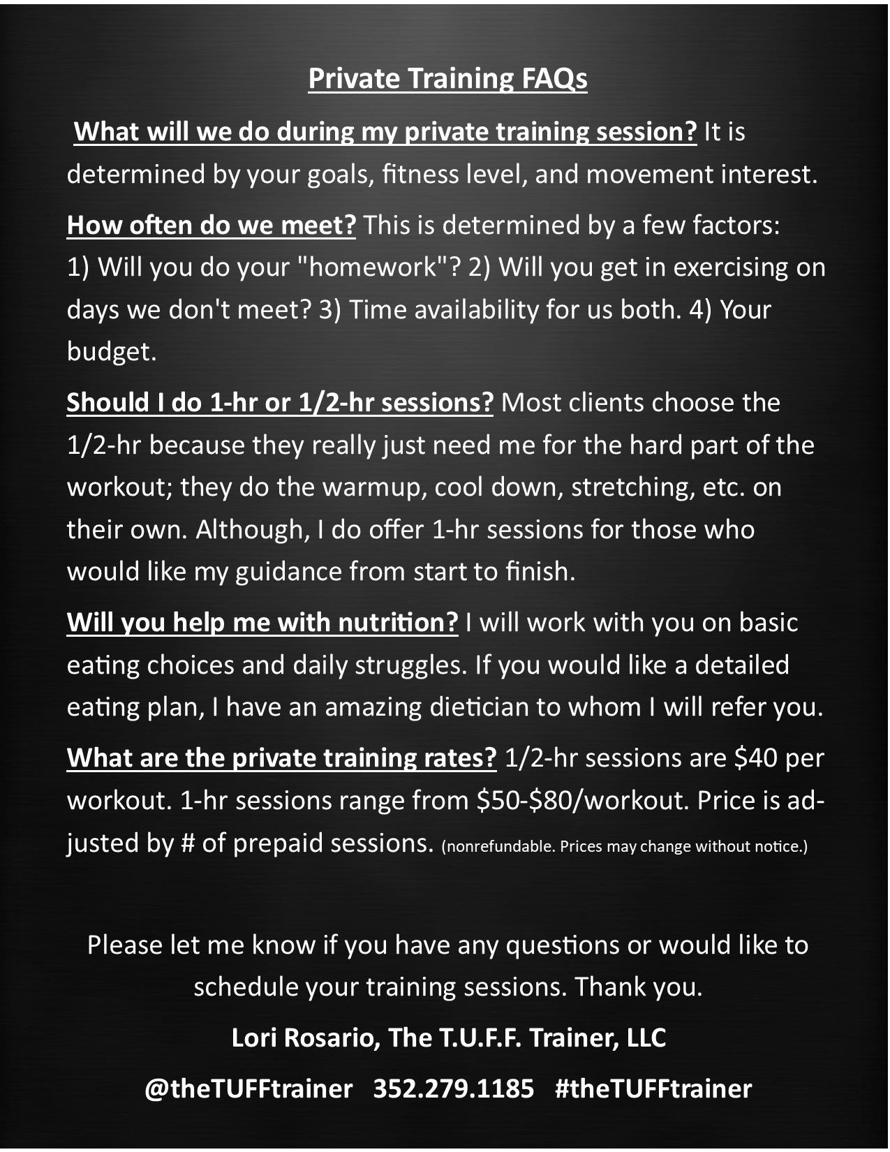 Private Training | The T.U.F.F. Trainer, LLC