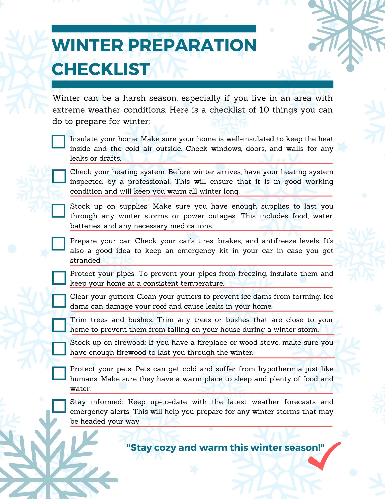 Winter Check List