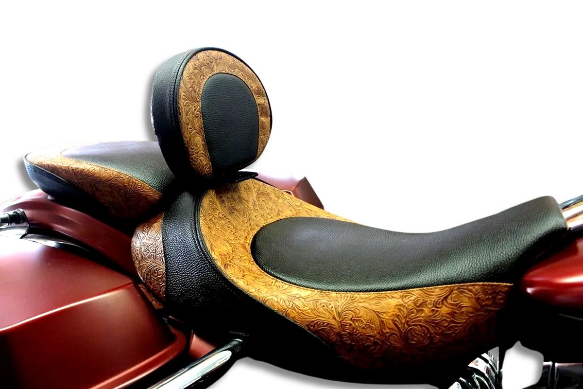 BAGGER/TOURING: SOLO SEATS CVO Stitch Design Brown Floral/Western Vinyl
