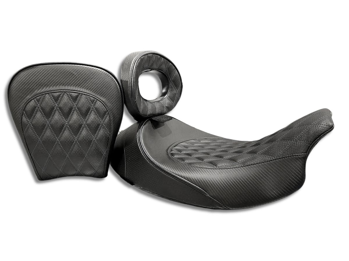 BAGGER/TOURING: SOLO SEATS CVO Double Diamond Tuck Carbon Fiber Vinyl ...