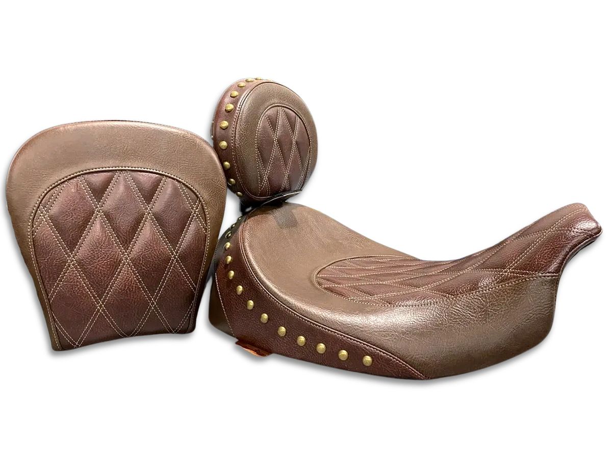 BAGGER/TOURING: SOLO SEATS CVO LARGE Double Diamond Tuck Brown Vinyl ...