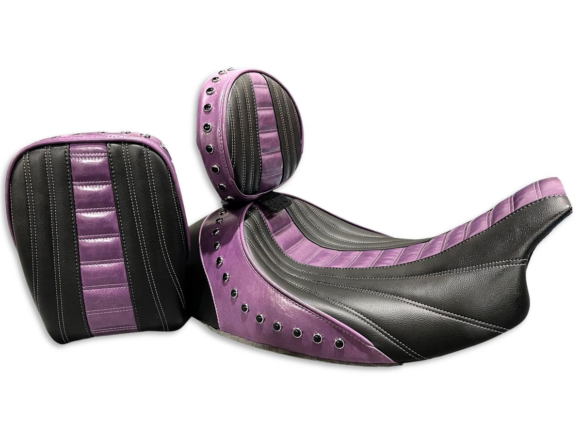 BAGGER/TOURING: SOLO SEATS Premium Double Tuck & Roll Stripe Purple