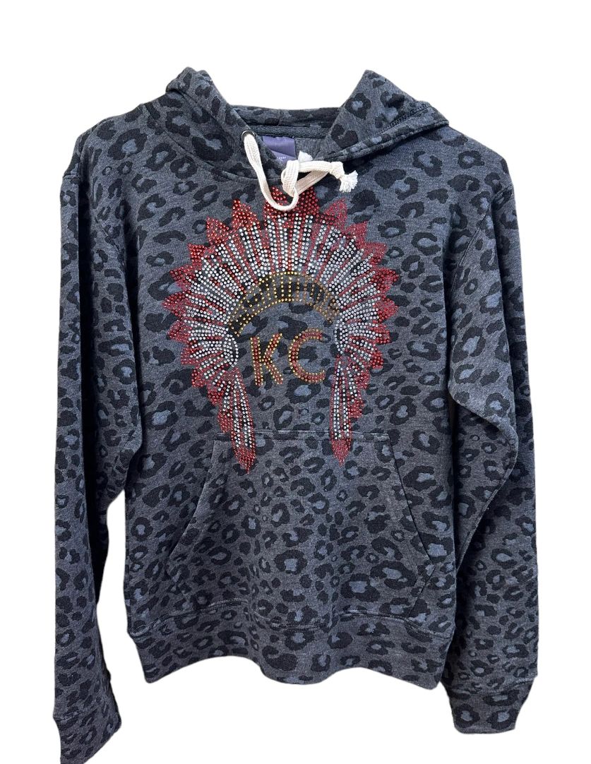 Leopard hoodie with SPARKLING RHINESTONE Headdress