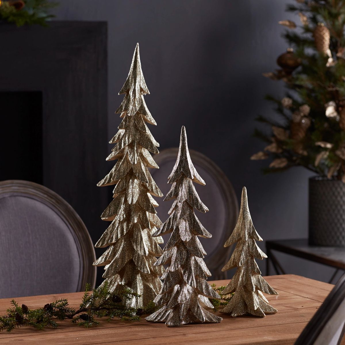 Melrose Gold Glittered Trees (Set of 3)