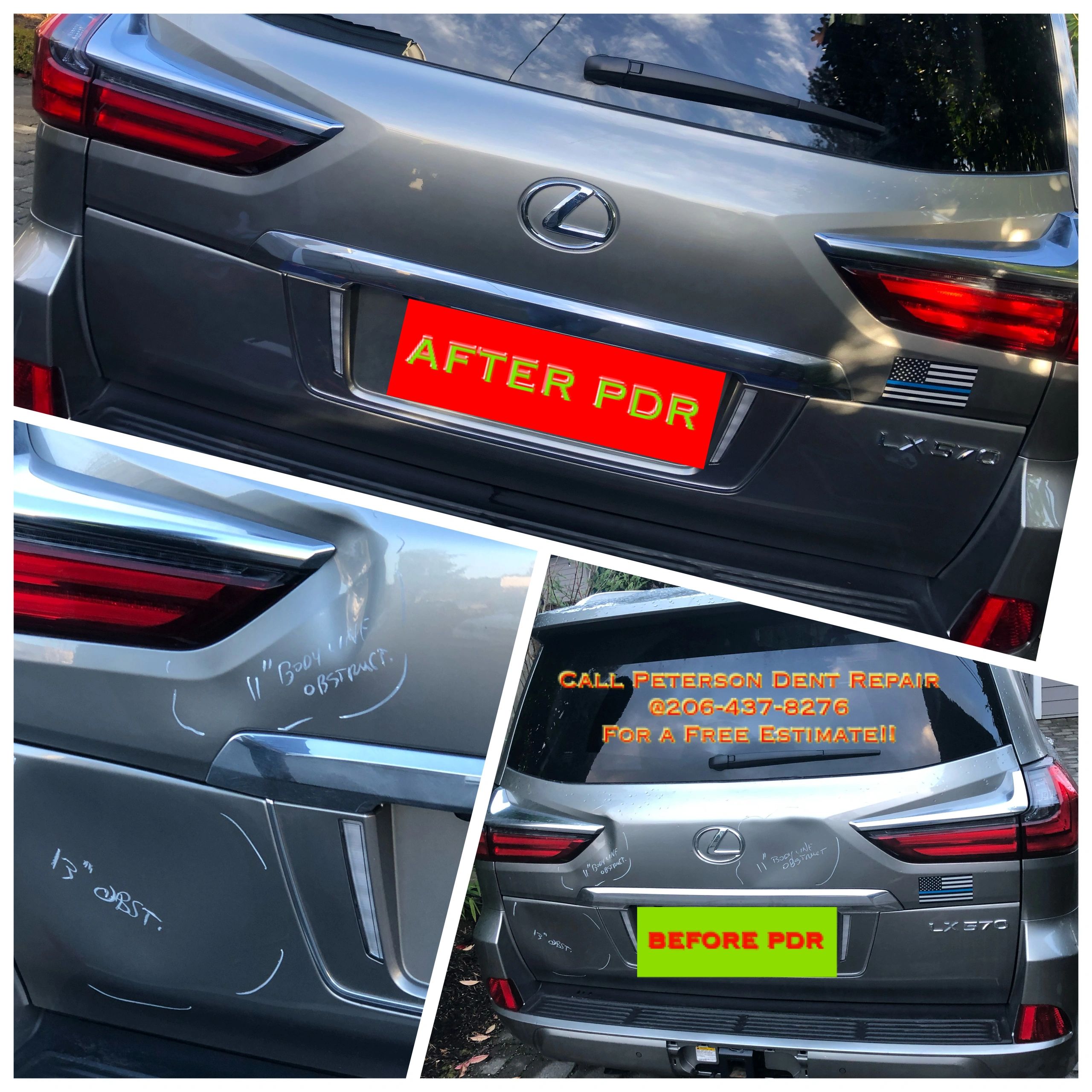 Paintless Dent Repair on Multiple dents on a Lexus Deck Lid