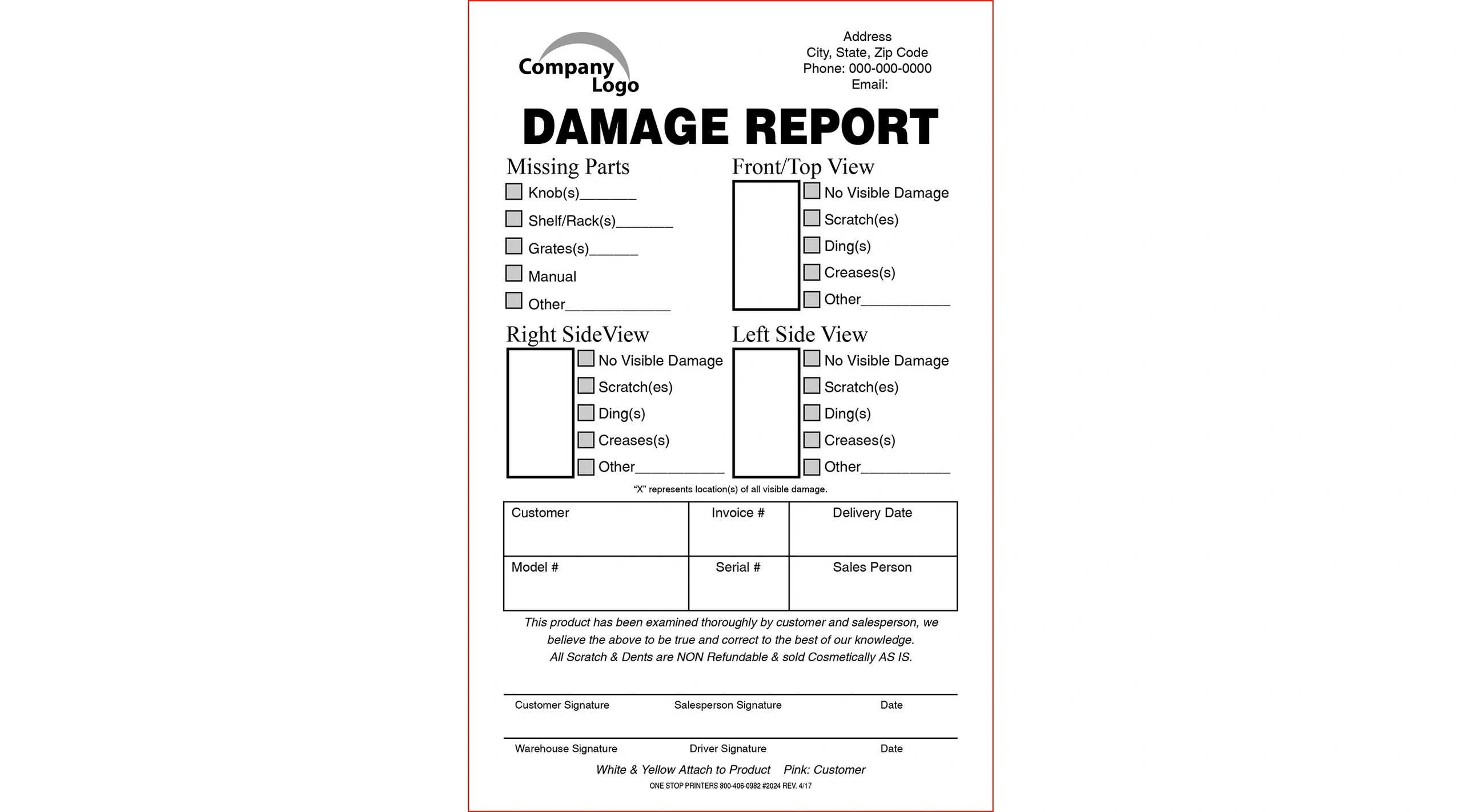 Appliance Damage Report for Retail Stores