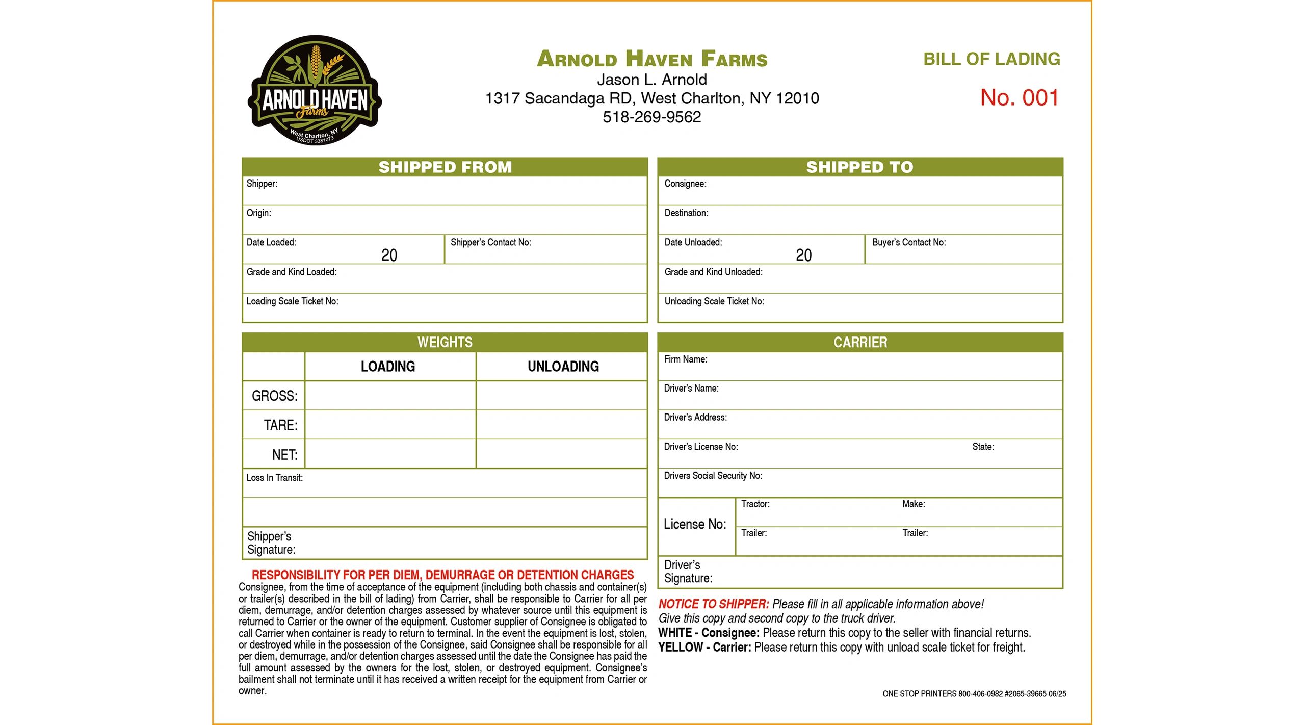 Scale Weight Ticket and Bill of Lading