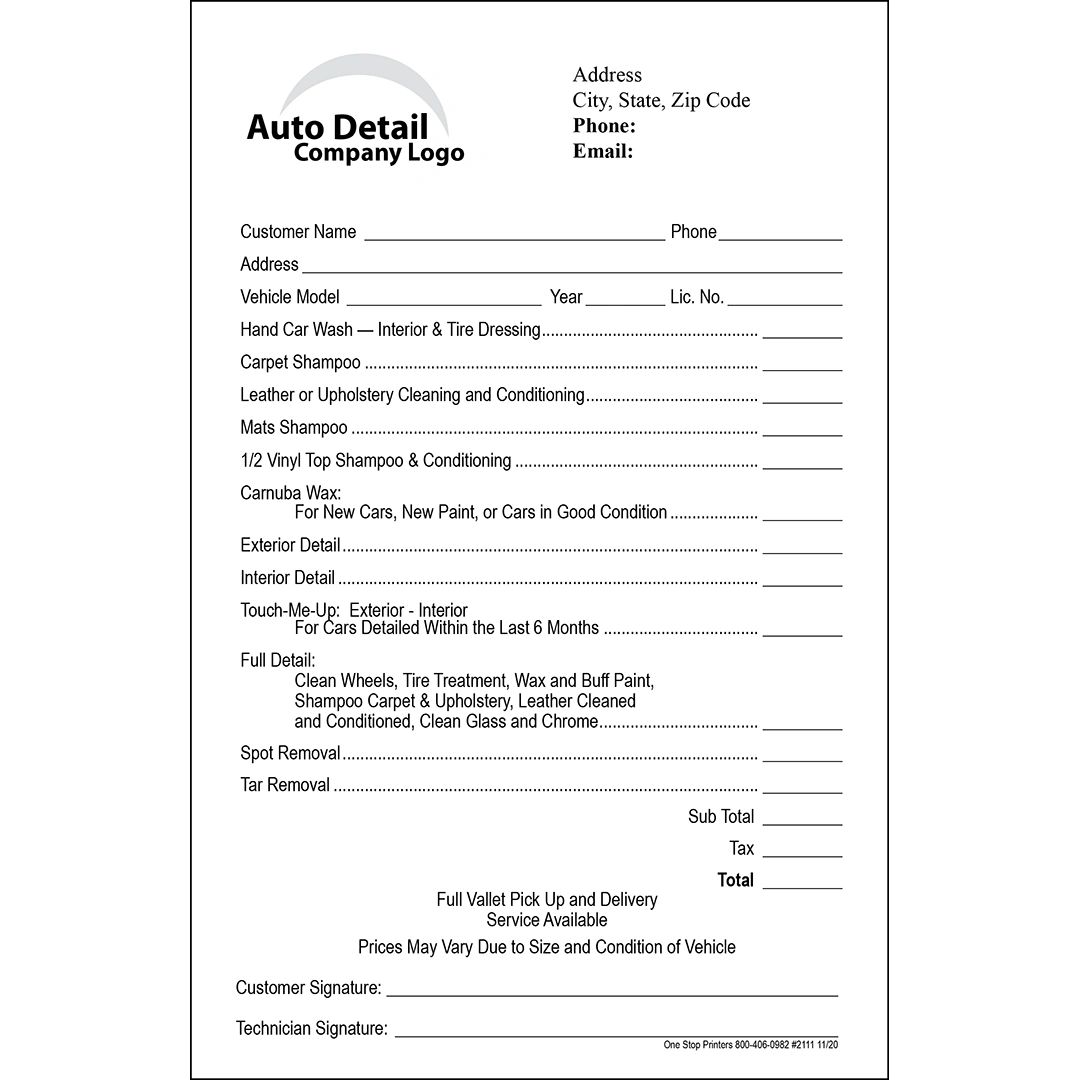 Auto Detailing Service Order #2111
