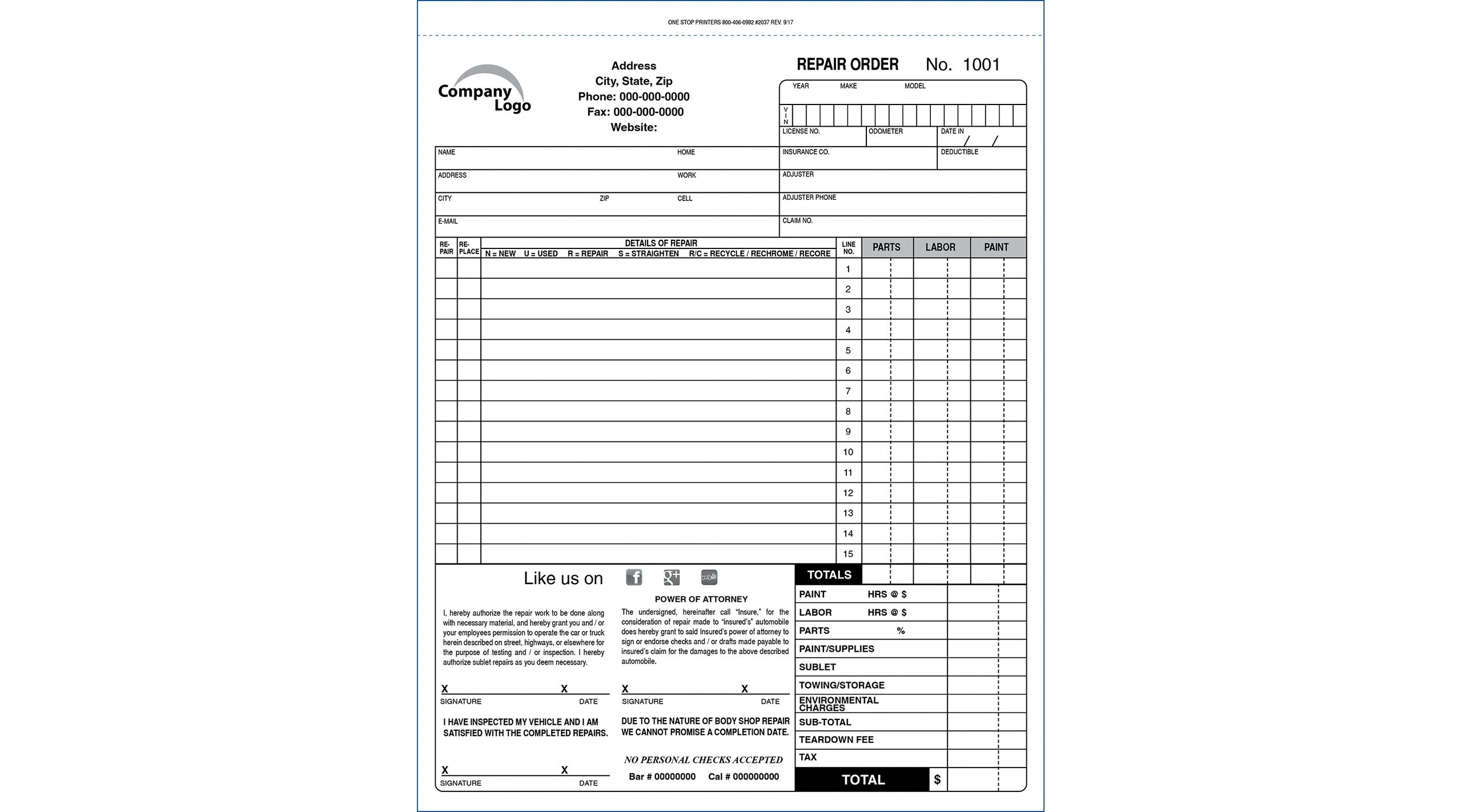 Automotive Repair Invoice