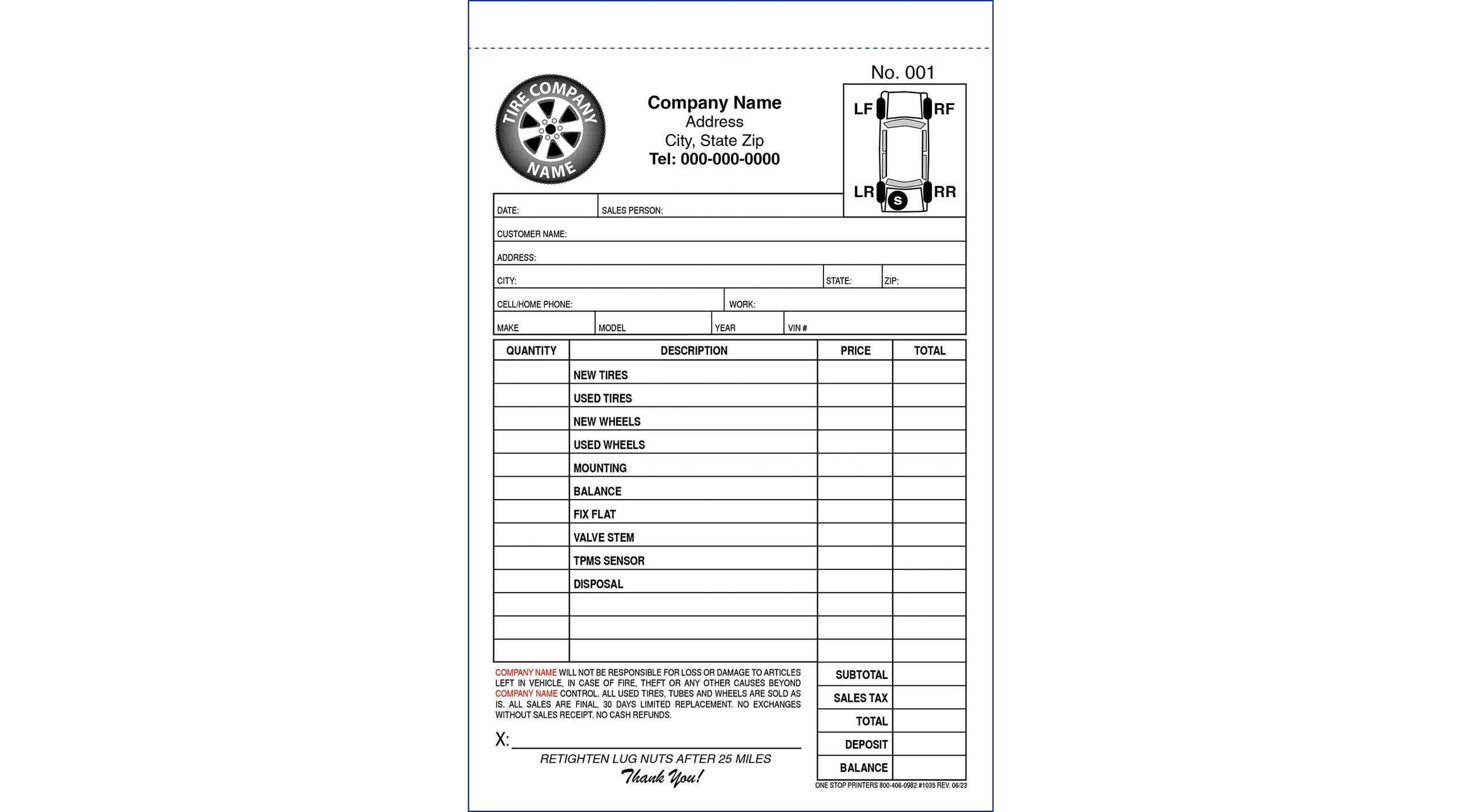 Tire Shop Repair Order