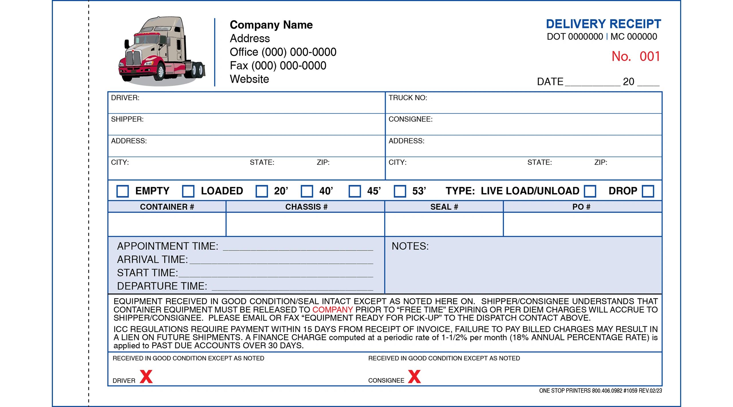 Container Truck Proof of Delivery Receipt