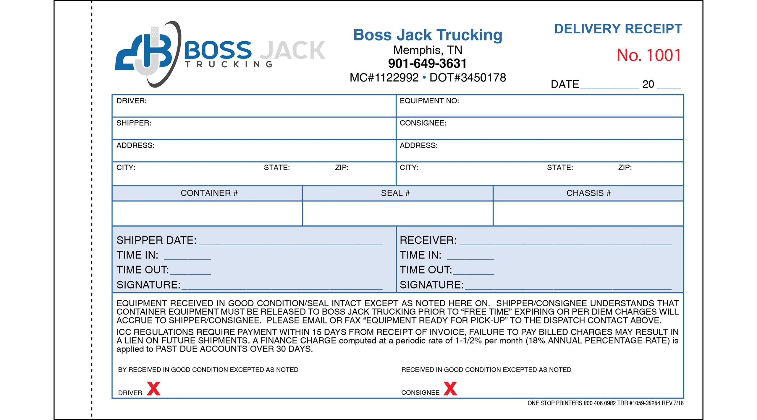 Container Truck Delivery Receipt/Proof of Delivery