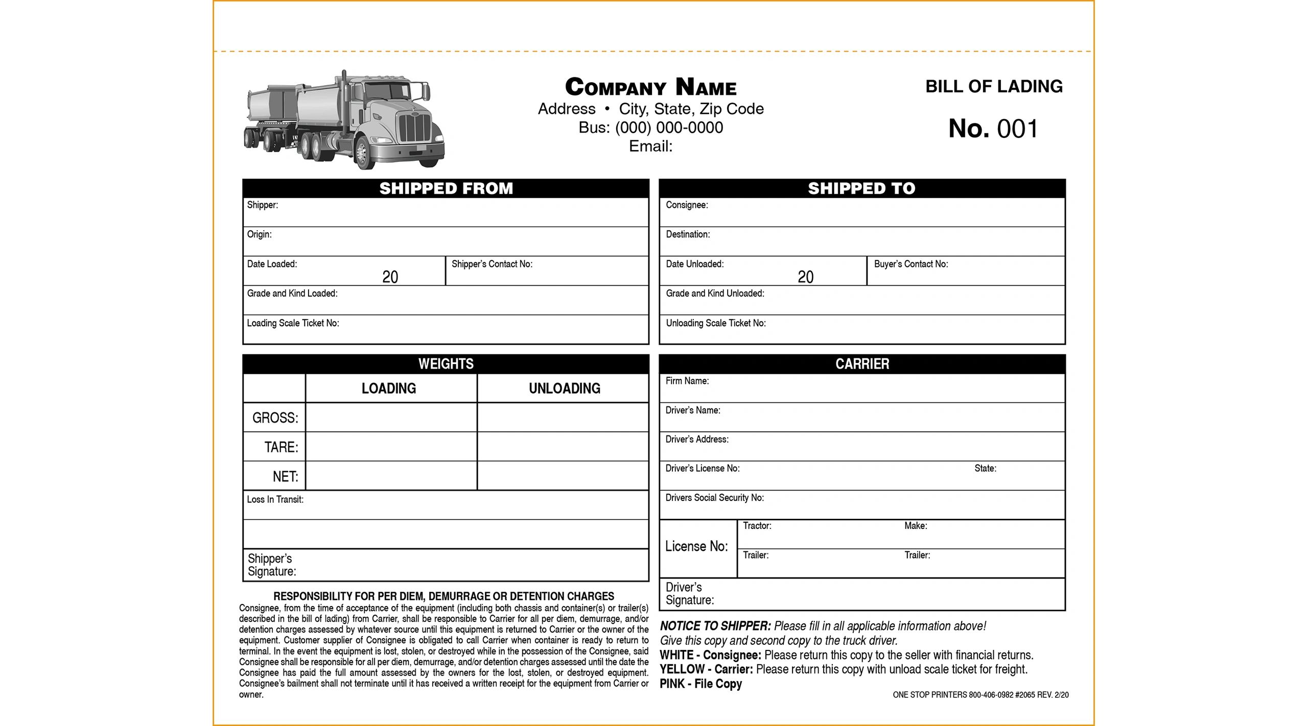 Bill of Lading with Weight Ticket
