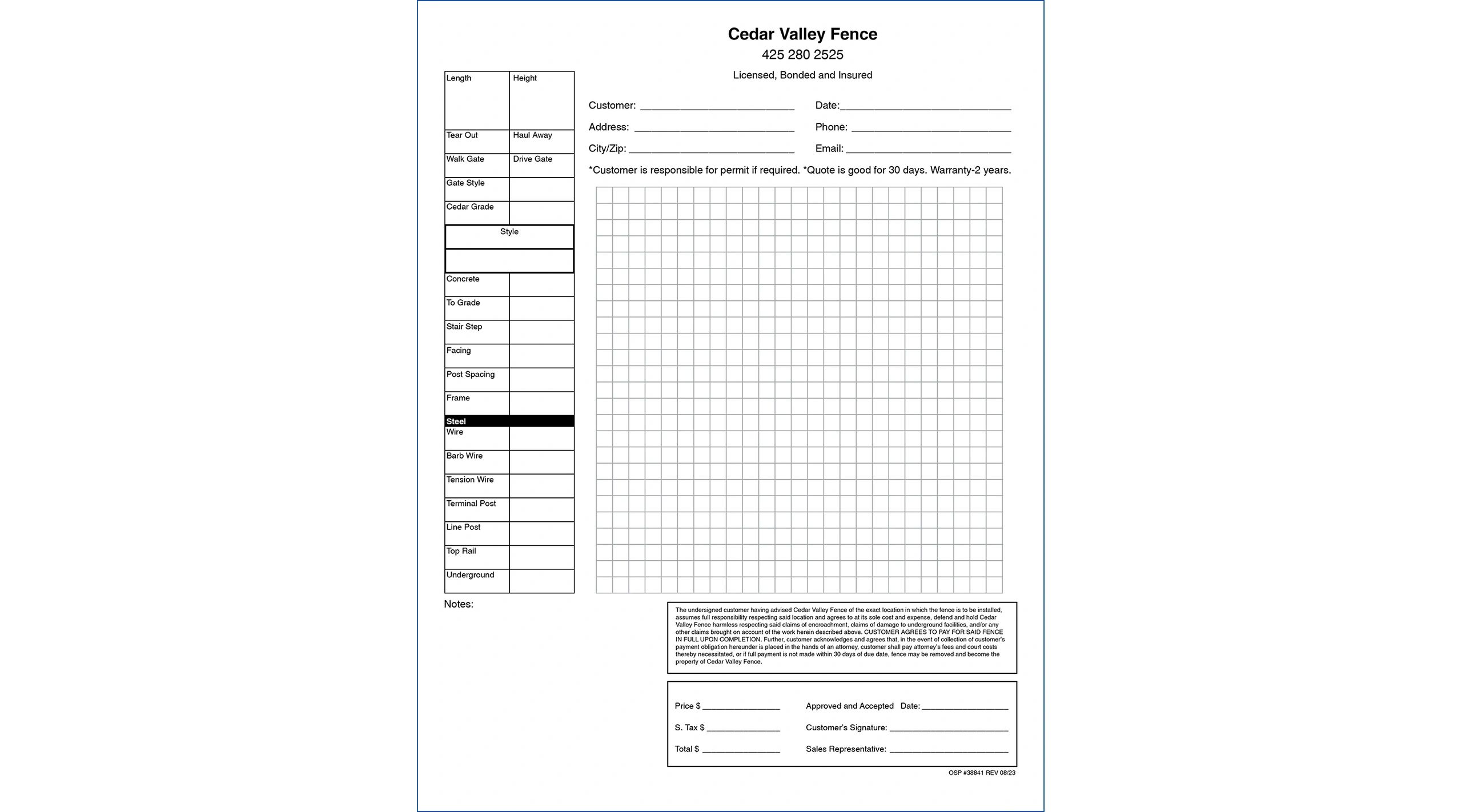 Fence Contractor Invoice and Work Order