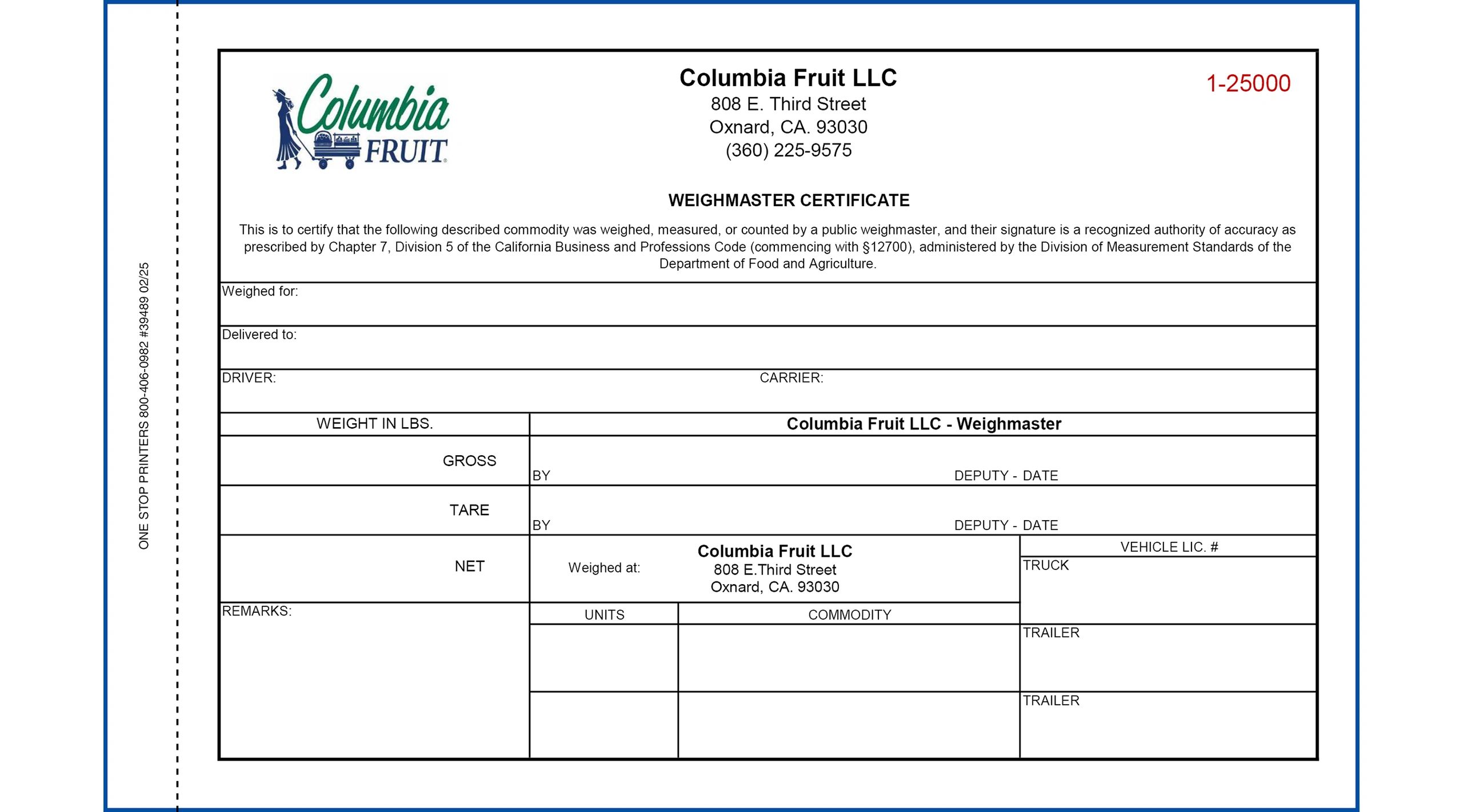 Certified Scale Ticket