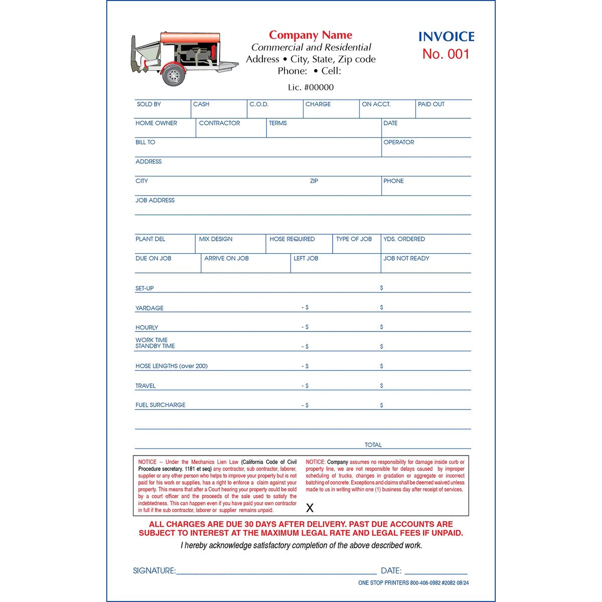Concrete Pumping Invoice #2082