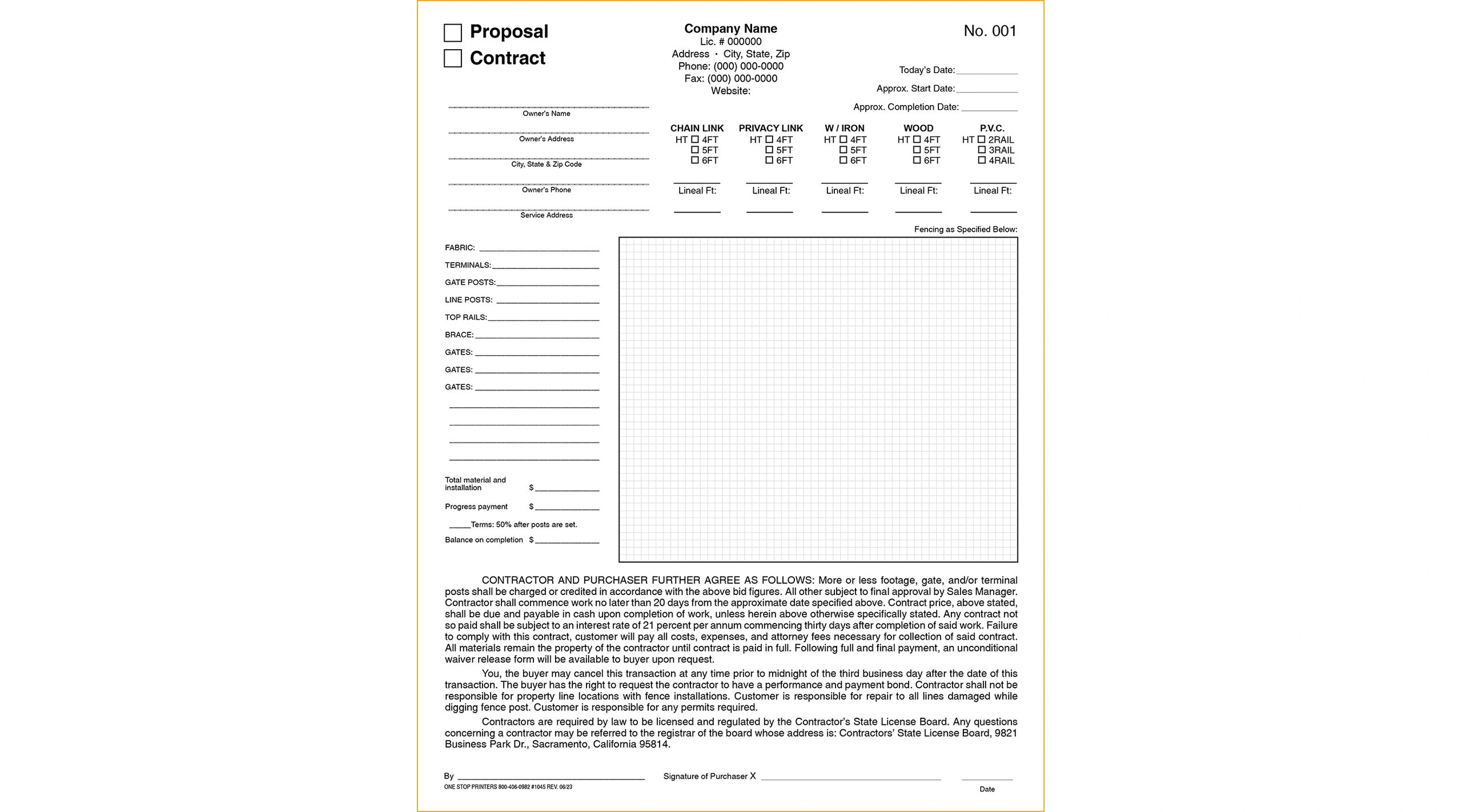 Fence Contractor Proposal and Contract