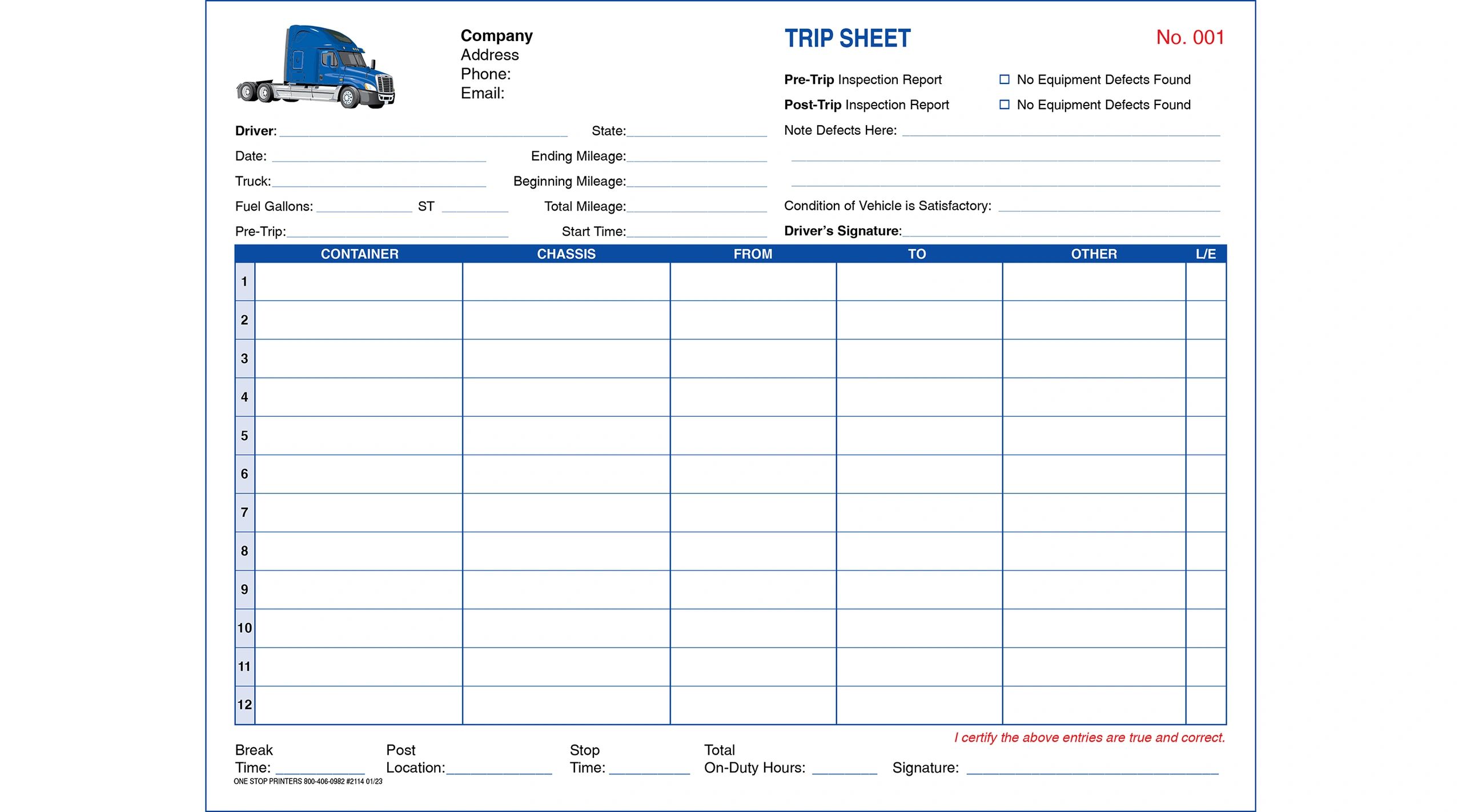 Container Truck Shipping Manifest